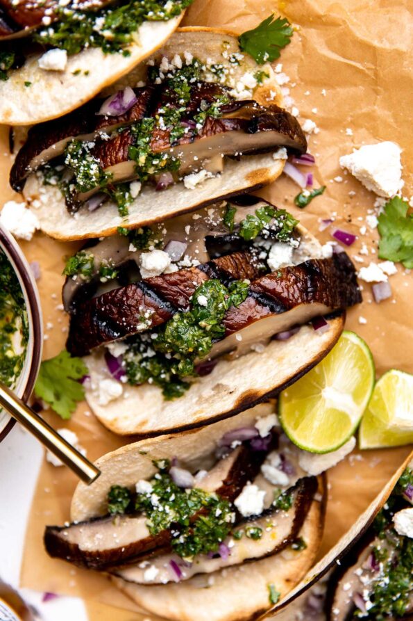 Grilled Mushroom Tacos with Chimichurri (Vegetarian, Vegan) | PWWB