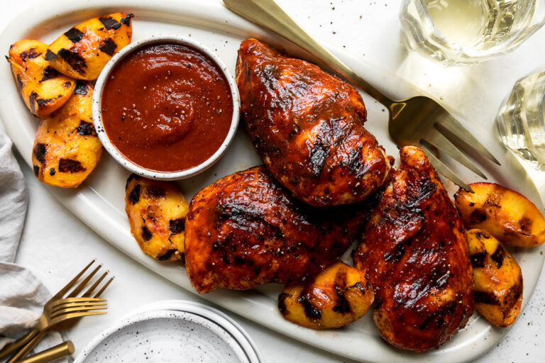 Grilled Peach BBQ Chicken with Chipotle Peach BBQ Sauce | PWWB