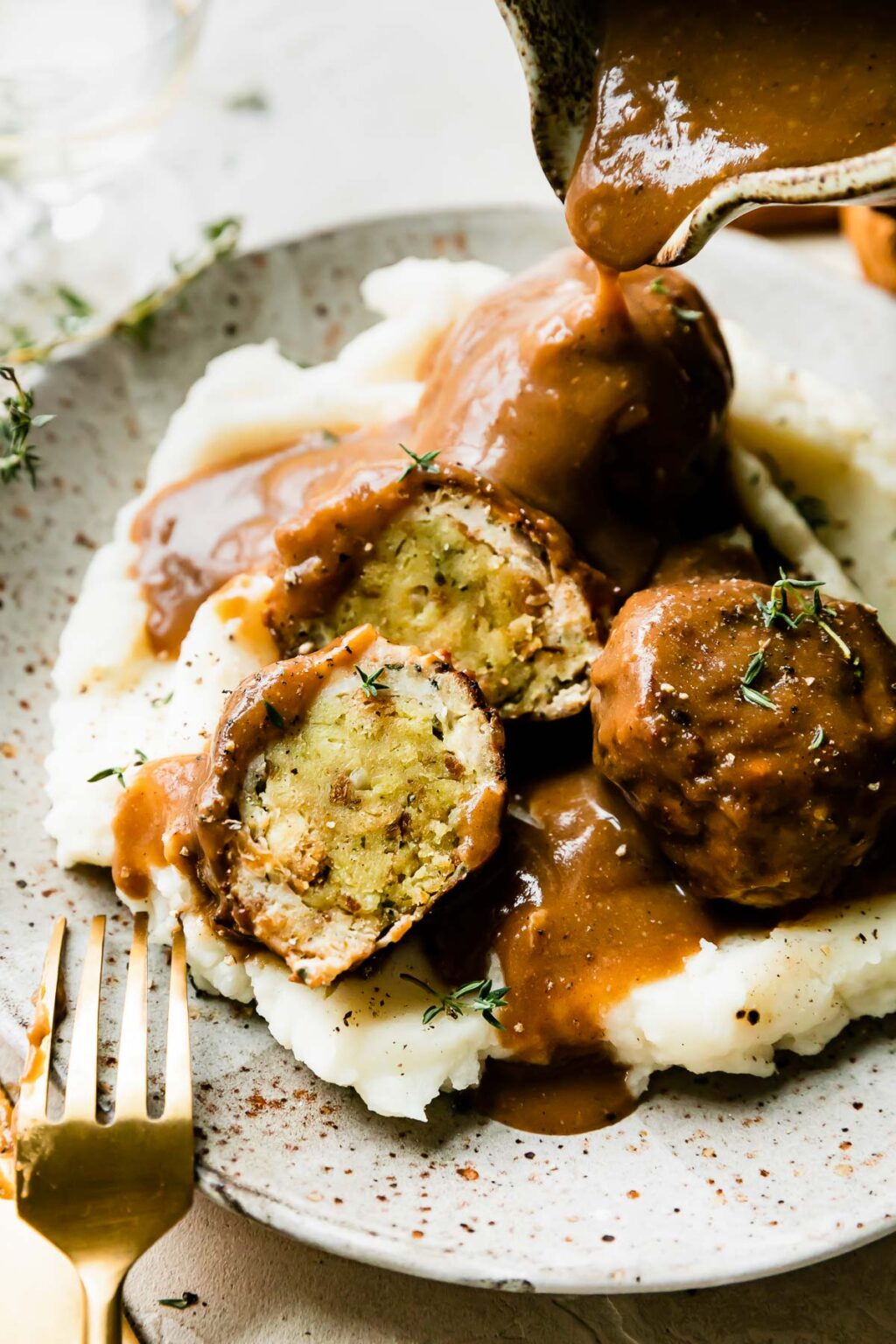 Thanksgiving Meatballs (Turkey Stuffing Meatballs and Gravy)