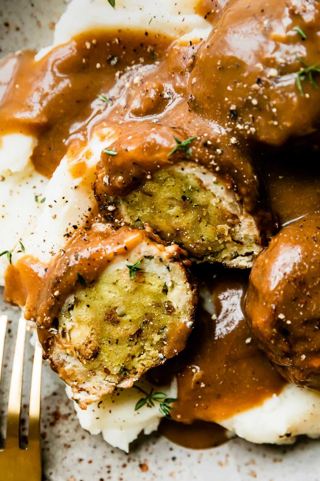 Thanksgiving Meatballs (Turkey Stuffing Meatballs and Gravy)