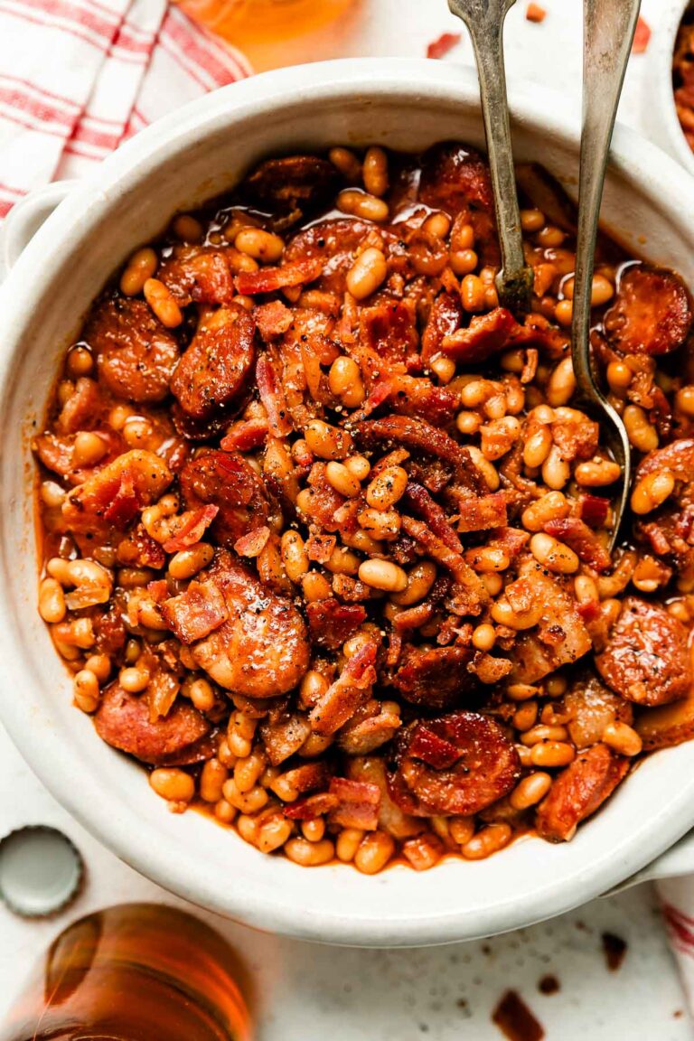 Brown Sugar Baked Beans with Bacon & Sausage | PWWB