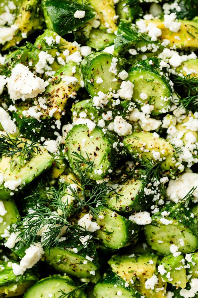 10-Minute Cucumber Avocado Salad with Dill & Feta | PWWB