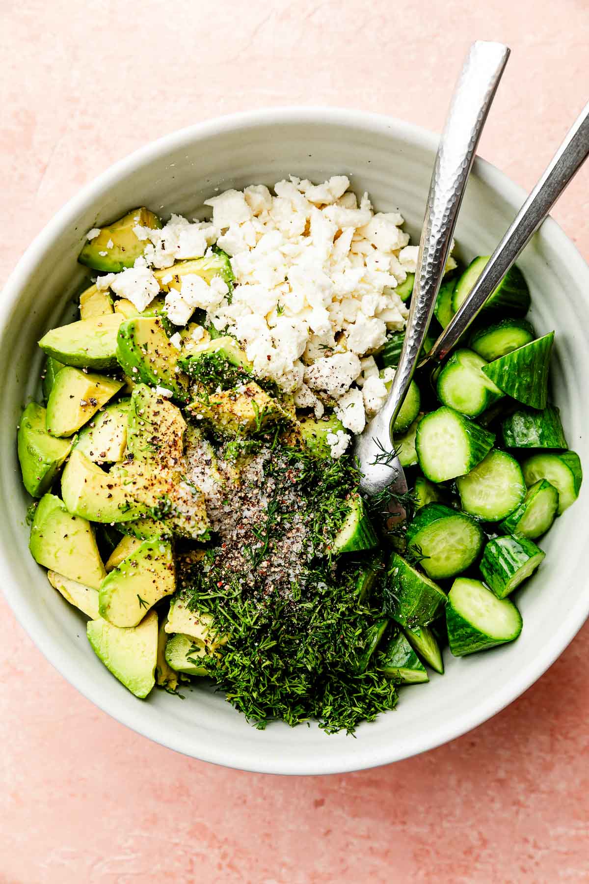 10-Minute Cucumber Avocado Salad with Dill & Feta | PWWB