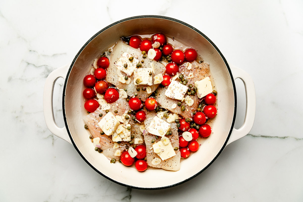 20-Minute White Wine Steamed Fish with Burst Tomatoes | PWWB