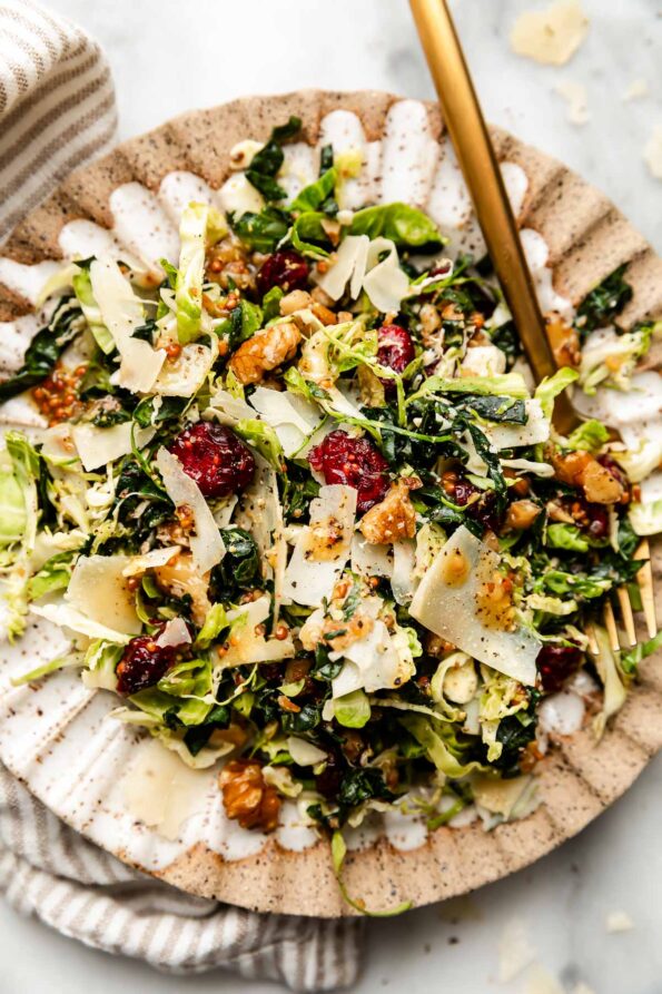 20-Minute Kale Brussels Sprout Salad with Mustard Vinaigrette