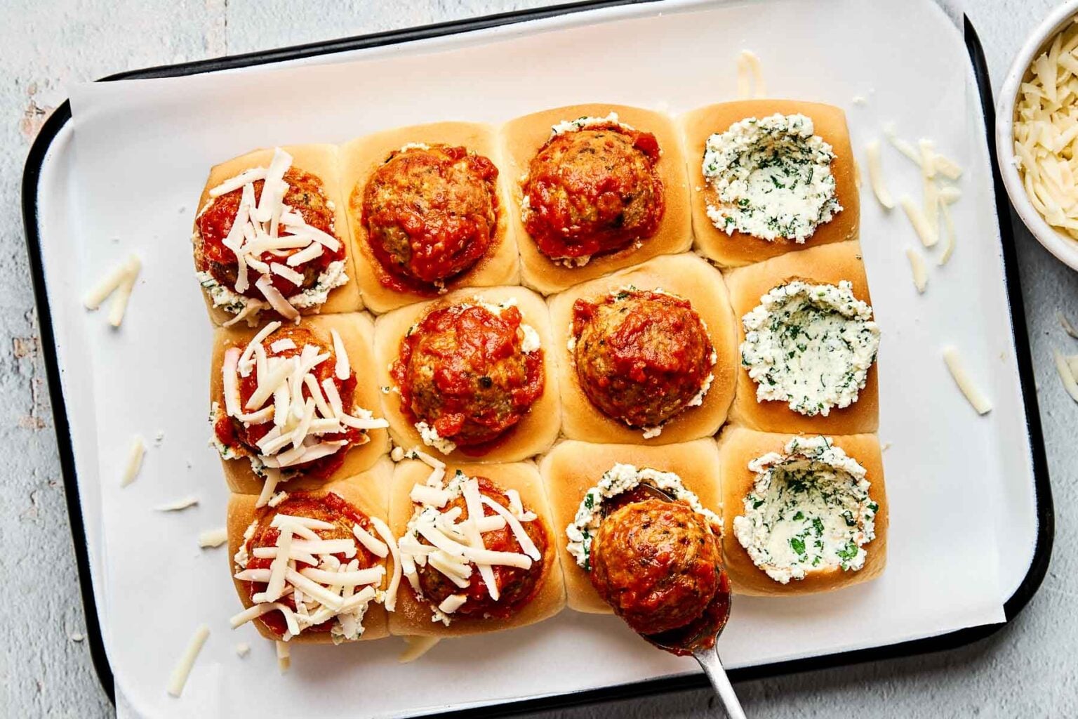 Pull-Apart Meatball Sliders with Hawaiian Rolls & Herbed Ricotta